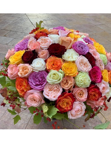 Bouquet de roses plusieurs couleurs