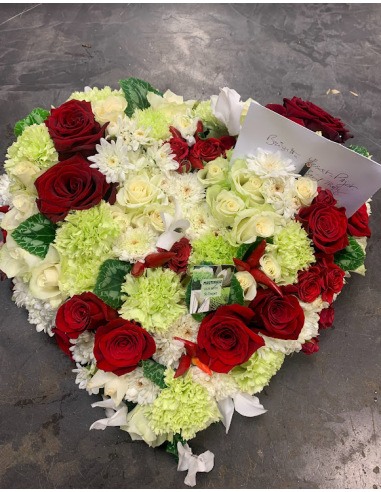 Red and white funeral heart